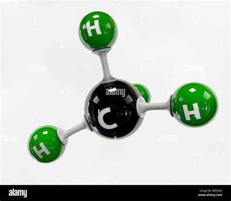 Ilustración 3D de la molécula de gas metano sobre un fondo blanco