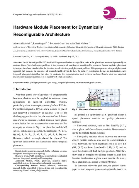 pdf hardware module placement for dynamically reconfigurable architecture ramzi ayadi