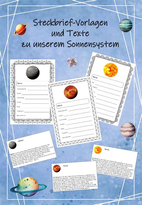 Unser Sonnensystem Steckbriefe Vorlagen Texte Schulwiesel