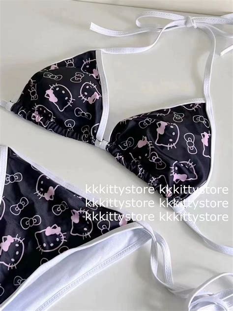 Hello Kitty Bikini Set Cute Cartoon Y2k Anime Summer Beach Strappy Panties 2024 Sanrio Sexy