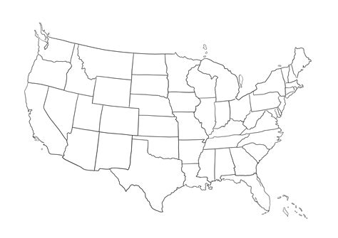Mapa de los Estados Unidos de América imprimibles gratis para colorear