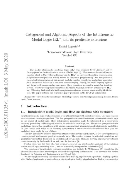 pdf categorical and algebraic aspects of the intuitionistic modal logic operatorname{iel