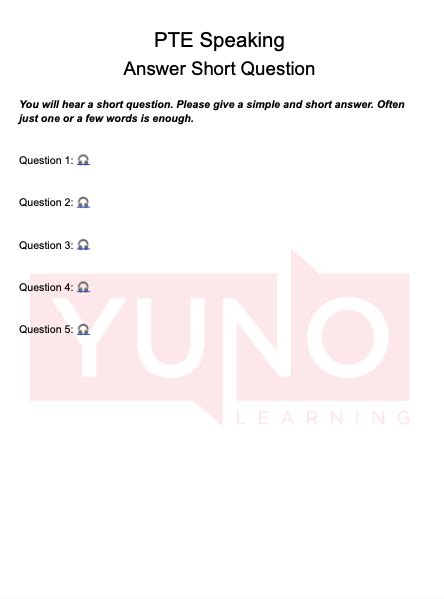 Free PTE Speaking Practice Test Answer Short Questions Yuno Learning