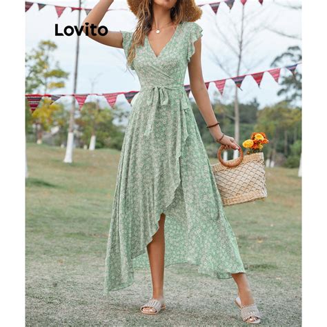 Lovito Boho Vestido Feminino Floral LNE31001 Verde Claro Shopee Brasil