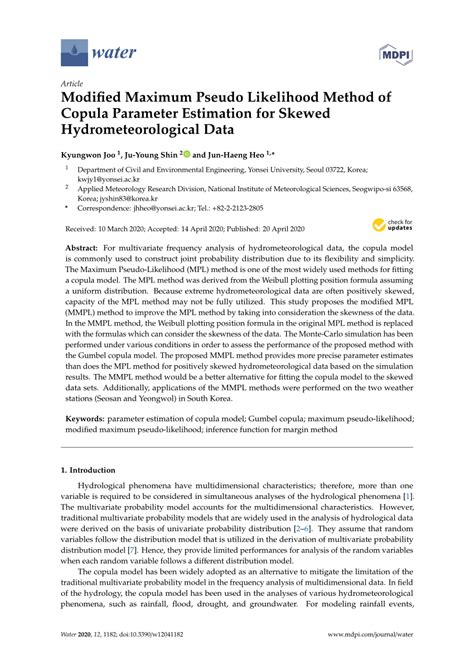 pdf modified maximum pseudo likelihood method of copula parameter estimation for skewed
