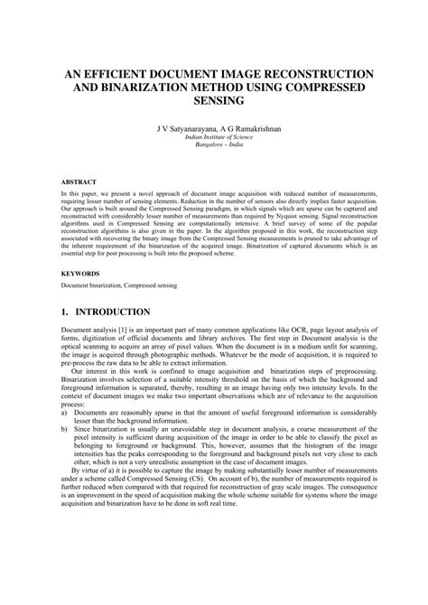 pdf an efficient document image reconstruction and binarization method using compressed sensing