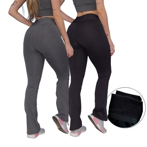 Kit 2 Flare Flanelada Peluciada Calça Legging Forrada Grossa Térmica