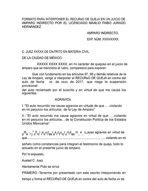 Modelo Recurso De Queja Civil Image To U