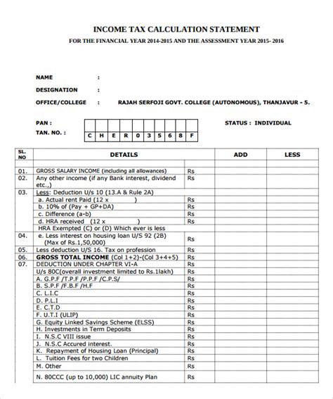 FREE 12 Sample Income Tax Calculator Templates In PDF