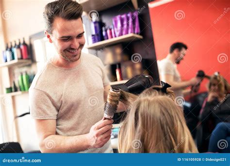 Male Stylist Hands Combing Wet Hair At Salon Royalty Free Stock Image 55186570