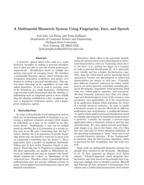 a multi modal biometric system using fingerprint face and speech pdf