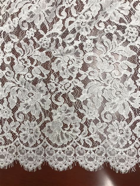 White Floral Lace Fabric By The Yard Scalloped Edge 40 Etsy
