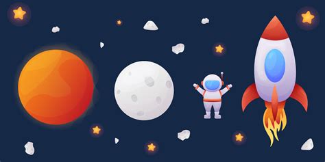 Bandera Dibujos Animados Soles Y Lunas Astronauta Cohete Estrellas Y