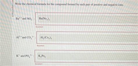 Solved Write The Chemical Formula For The Compound Formed By Chegg