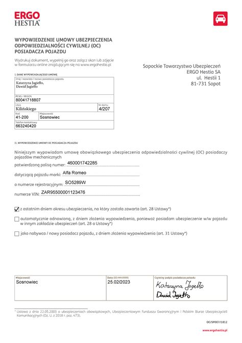 Wypowiedzenie DSDS WYPOWIEDZENIE UMOWY UBEZPIECZENIA