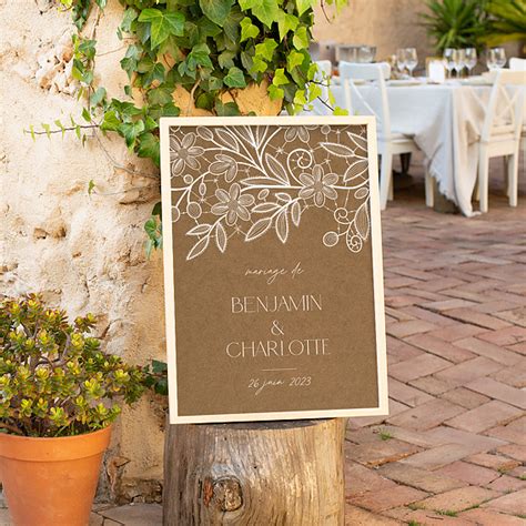 Panneau Bienvenue Mariage Dentelle Kraft Popcarte