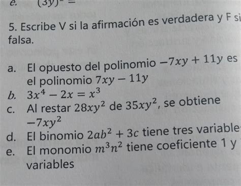 Escribe V si la afirmación es verdadera y F si es falsa Brainly lat