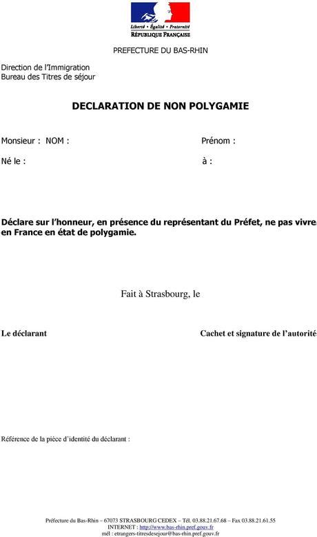 D Claration Sur Lhonneur De Non Polygamie Voir