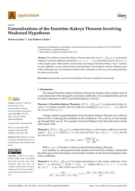 pdf generalizations of the eneström kakeya theorem involving weakened hypotheses