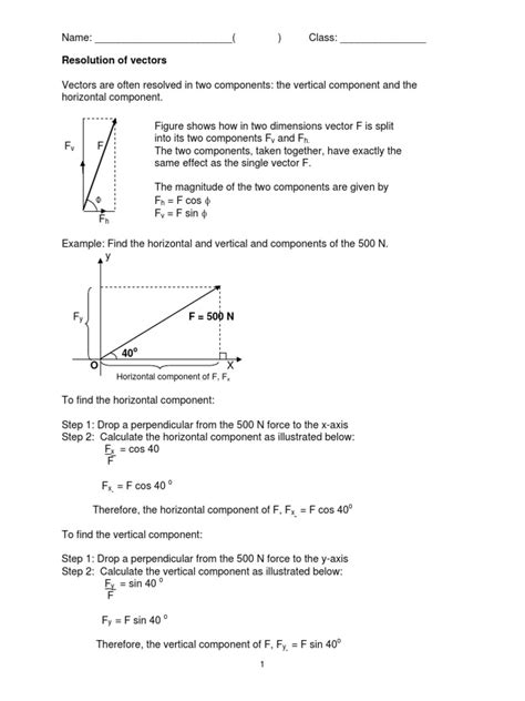 vectors worksheet with answers
