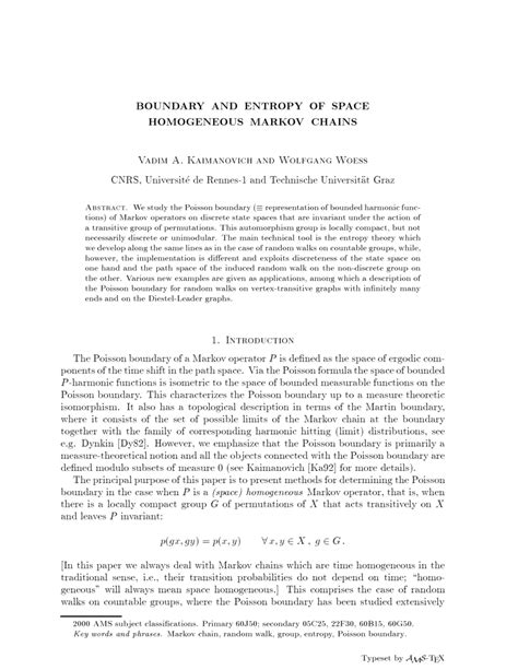 pdf boundary and entropy of space homogeneous markov chains