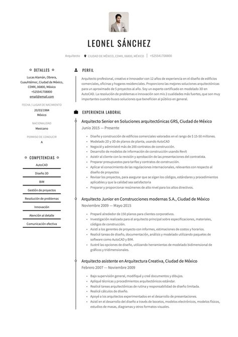 Currículum para arquitecto Crea tu CV GRATIS 18 plantillas