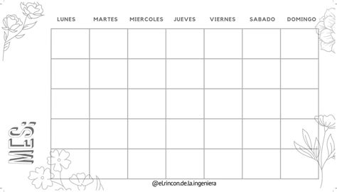 Calendario mensual perpetuo blanco y negro flores El Rincón de la