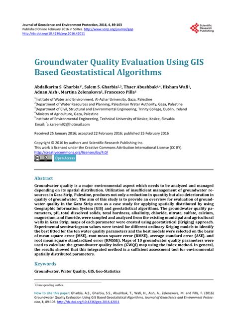pdf groundwater quality evaluation using gis based geostatistical algorithms