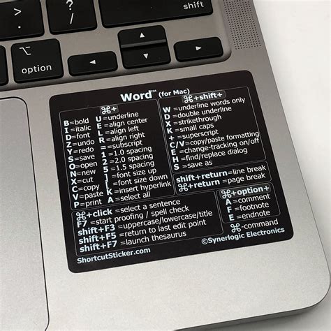 synerlogic word for mac cheat sheet reference guide shortcut sticker black vinyl fit any macbook