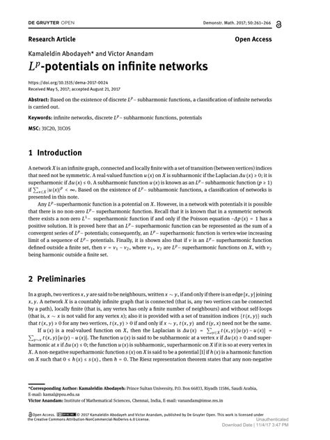 pdf lp potentials on infinite networks
