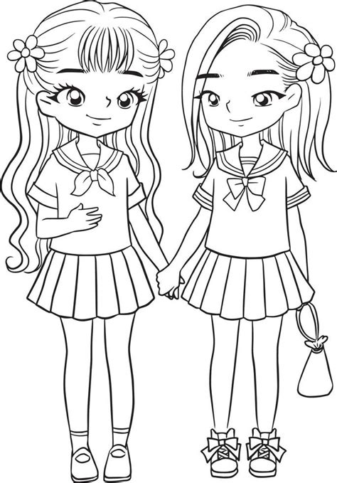 página para colorear niña kawaii anime lindo dibujos animados