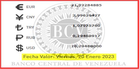 BCV Tipo De Cambio De Referencia Y Para Transacciones Del VIERNES 20