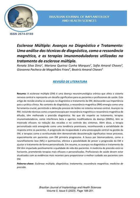 PDF Esclerose Múltipla Avanços no Diagnóstico e Tratamento Uma