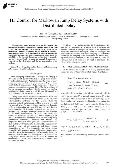 pdf hcontrol for markovian jump delay systems with distributed delay
