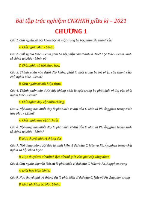 Trắc nghiệm Cnxhkh không có gì Bài t p trắắc nghi mậ ệ CNXHKH gi