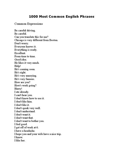 100 Most Common English Phrases Printable Templates Free
