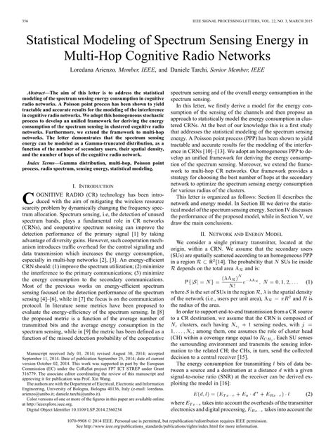pdf statistical modeling of spectrum sensing energy in multi hop cognitive radio networks