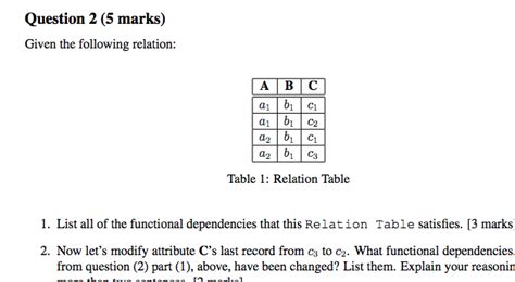 solved question 2 5 marks given the following relation cl