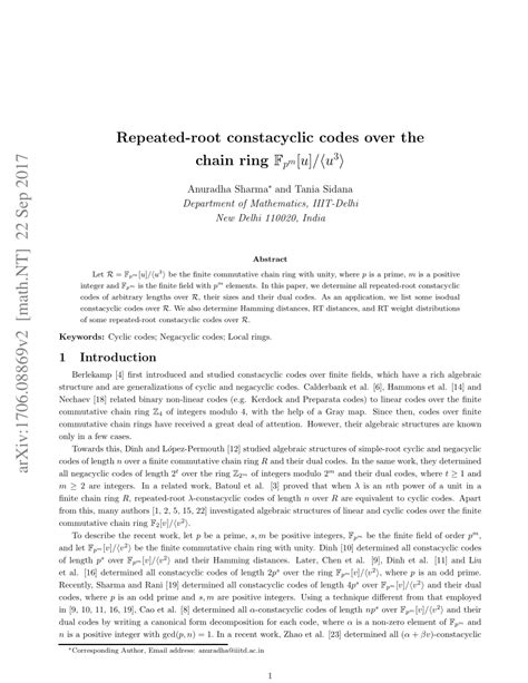pdf repeated root constacyclic codes over the finite chain ring mathbf{ mathbb{f} {p m}[u