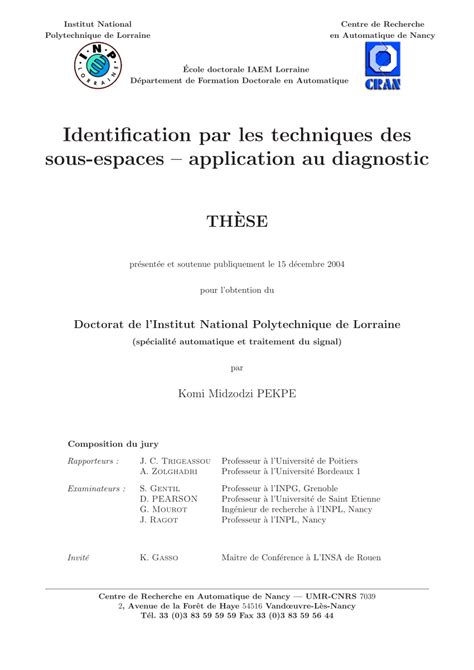 pdf subspace system identification application to diagnosis
