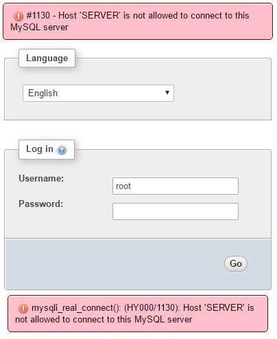 Wampserver PhpMyAdmin 1130 Host SERVER Is Not Allowed To