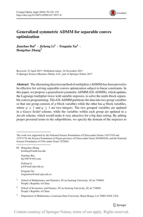 generalized symmetric admm for separable convex optimization request pdf