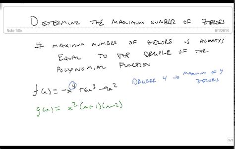 determine the maximum number of zeros of a polynomial function youtube