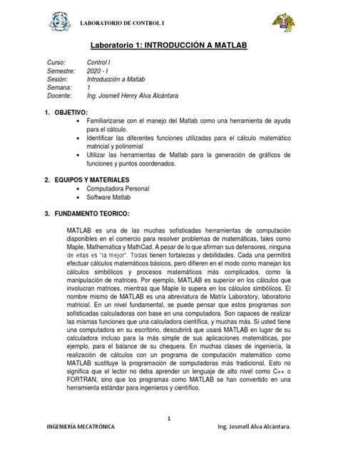 lab 01 introduccion a matlab control i 2020 pdf matlab matriz matemáticas