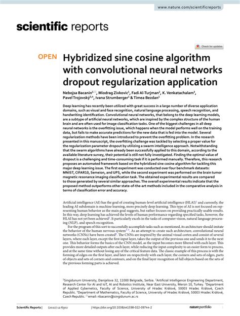 pdf hybridized sine cosine algorithm with convolutional neural networks dropout regularization
