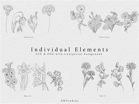 Birth Month Flowers SVG PNG Design Cuts