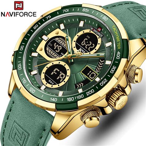 NAVIFORCE reloj deportivo de cuero para hombre cronógrafo de cuarzo