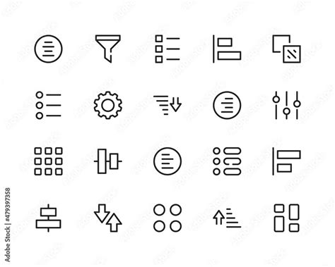 Sorting Line Icons Sort Filtering Settings Ui Outline Symbols Set
