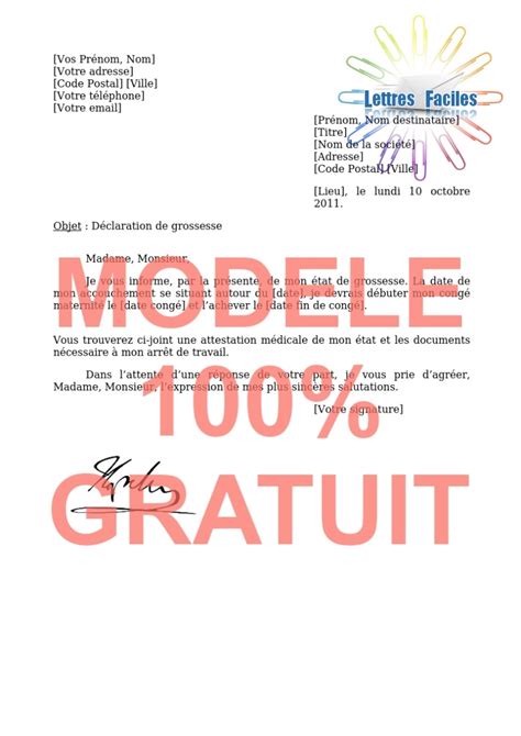 D Claration De Grossesse Mod Le De Lettre Gratuit