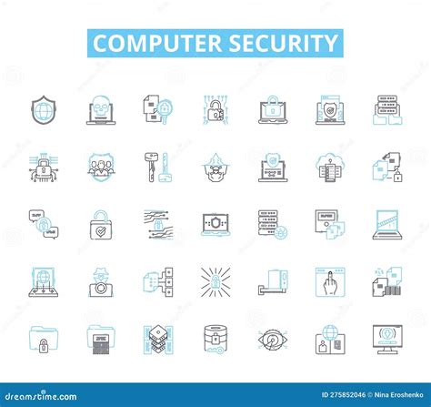 Computer Security Linear Icons Set Firewall Cryptography Malware